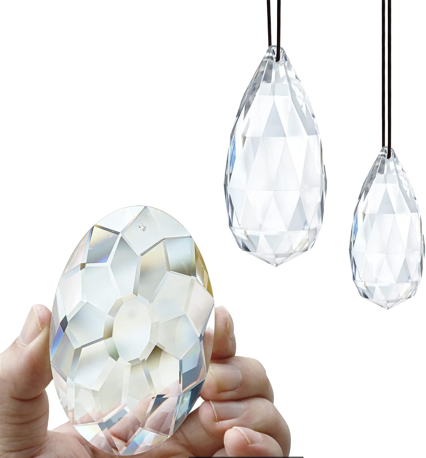 Amazon.com: Set 3 Crystal Prism Clear Faceted Prisms Chandelier Crystal ...