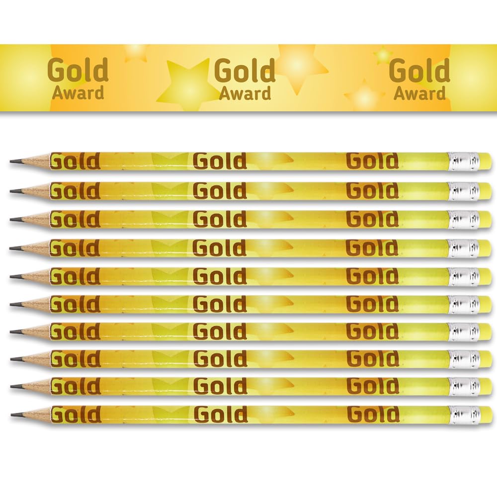 School Badge Store Award Pencils – Set of 10 (Gold Award) – BigaMart
