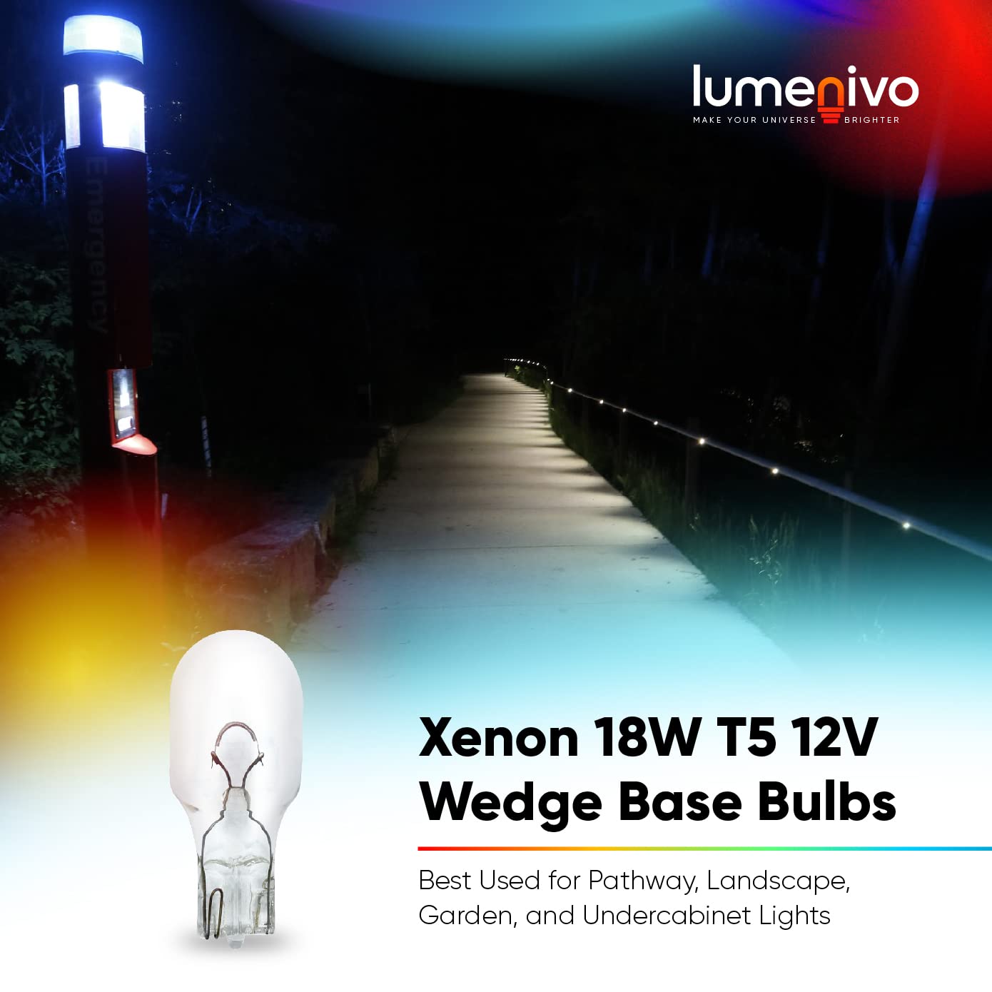 Snapklik.com : Lumenivo Xenon Light Bulb, 18W T5 12V Wedge Base, 20 ...
