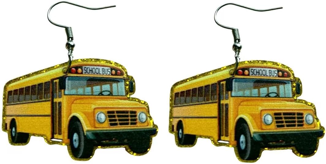 Amazon.com: Cute Pair of Glitter School Bus Earrings for Educators and ...