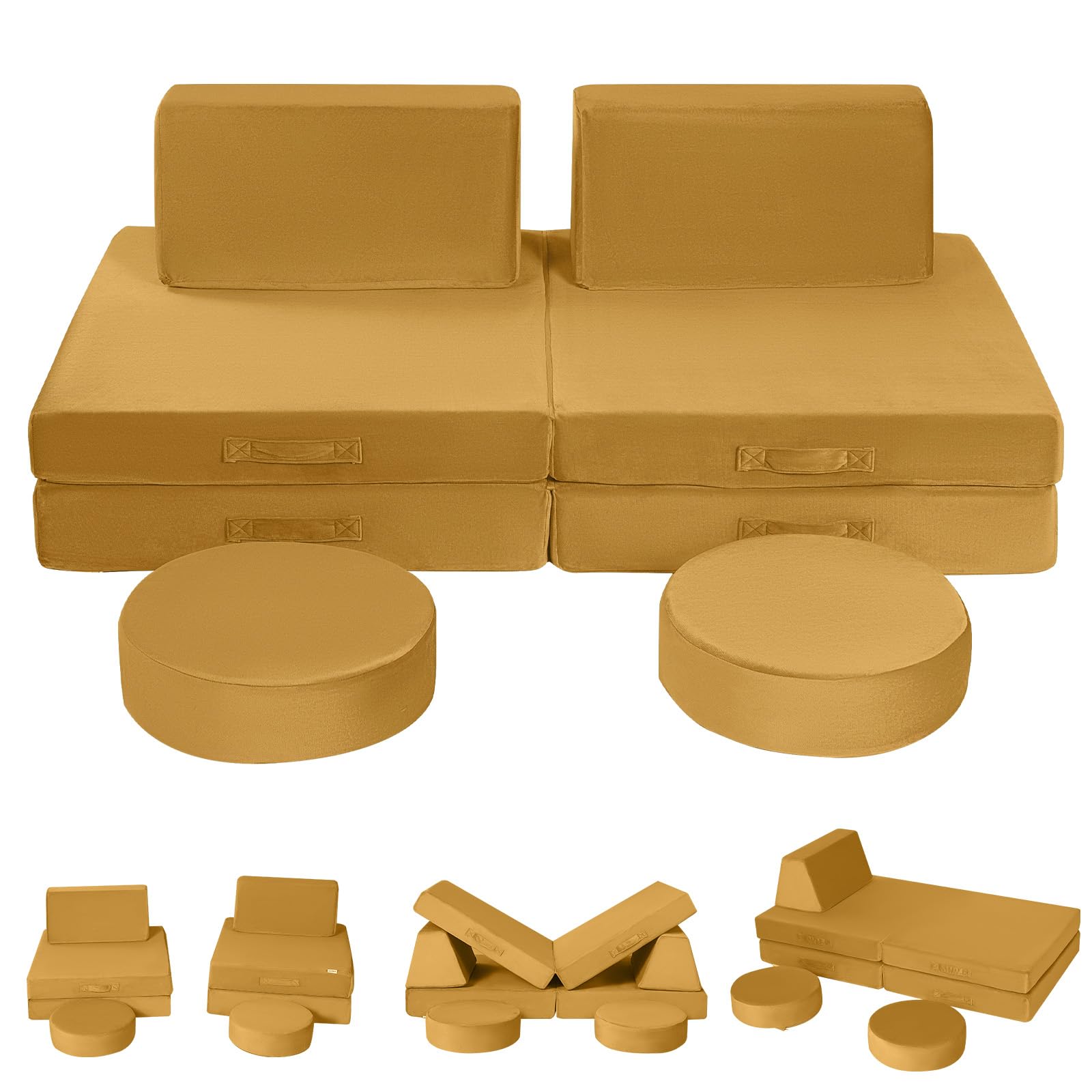 Snapklik.com : Modular Kids Couch Sofa, Mustard 8-Piece Convertible ...