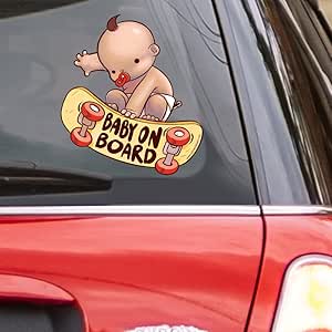 Amazon.com: Oliver's Labels Baby on Board Sticker for Car - Skater Baby ...