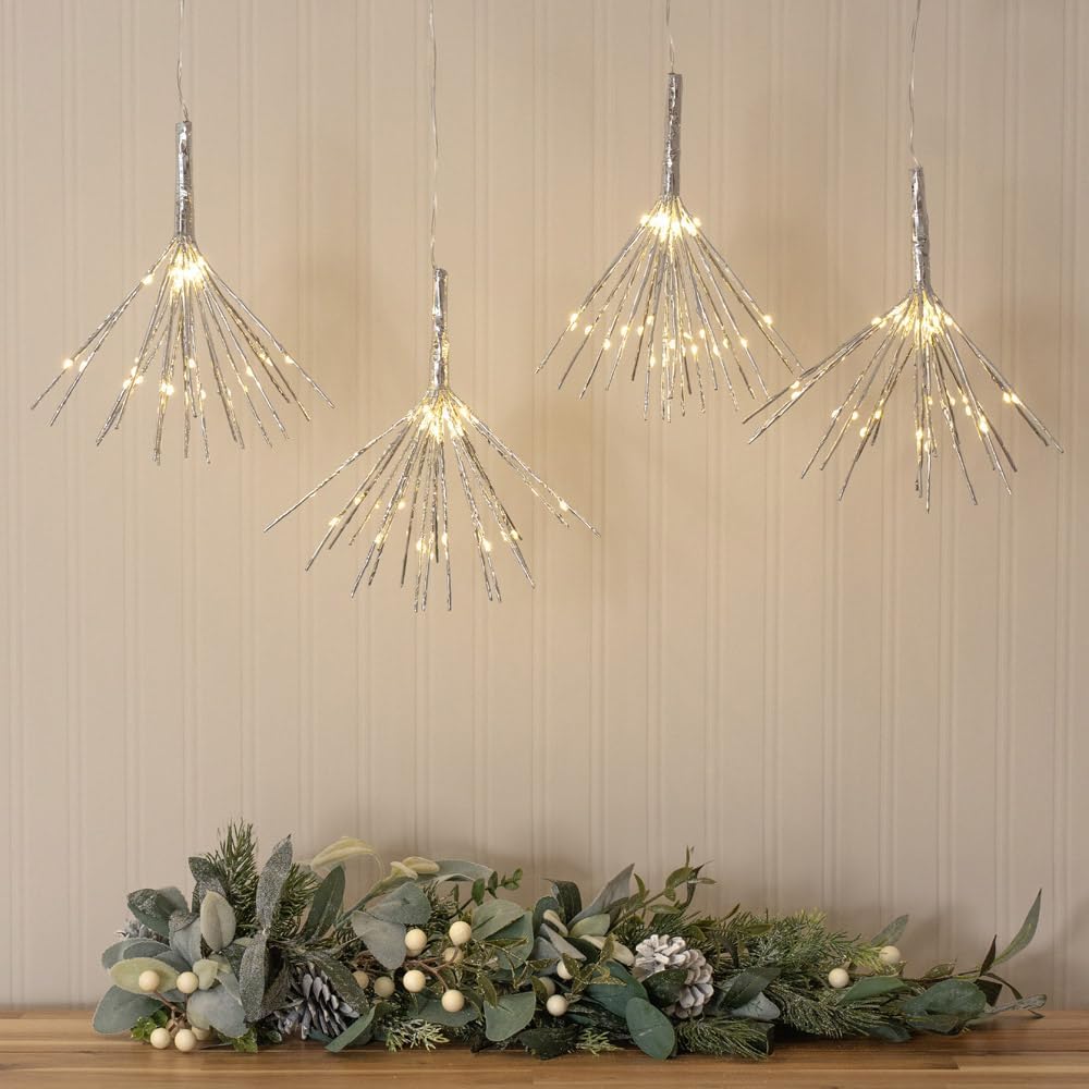 Set of 4 Silver Exploding Star Lights Battery Operated Christmas Tree ...