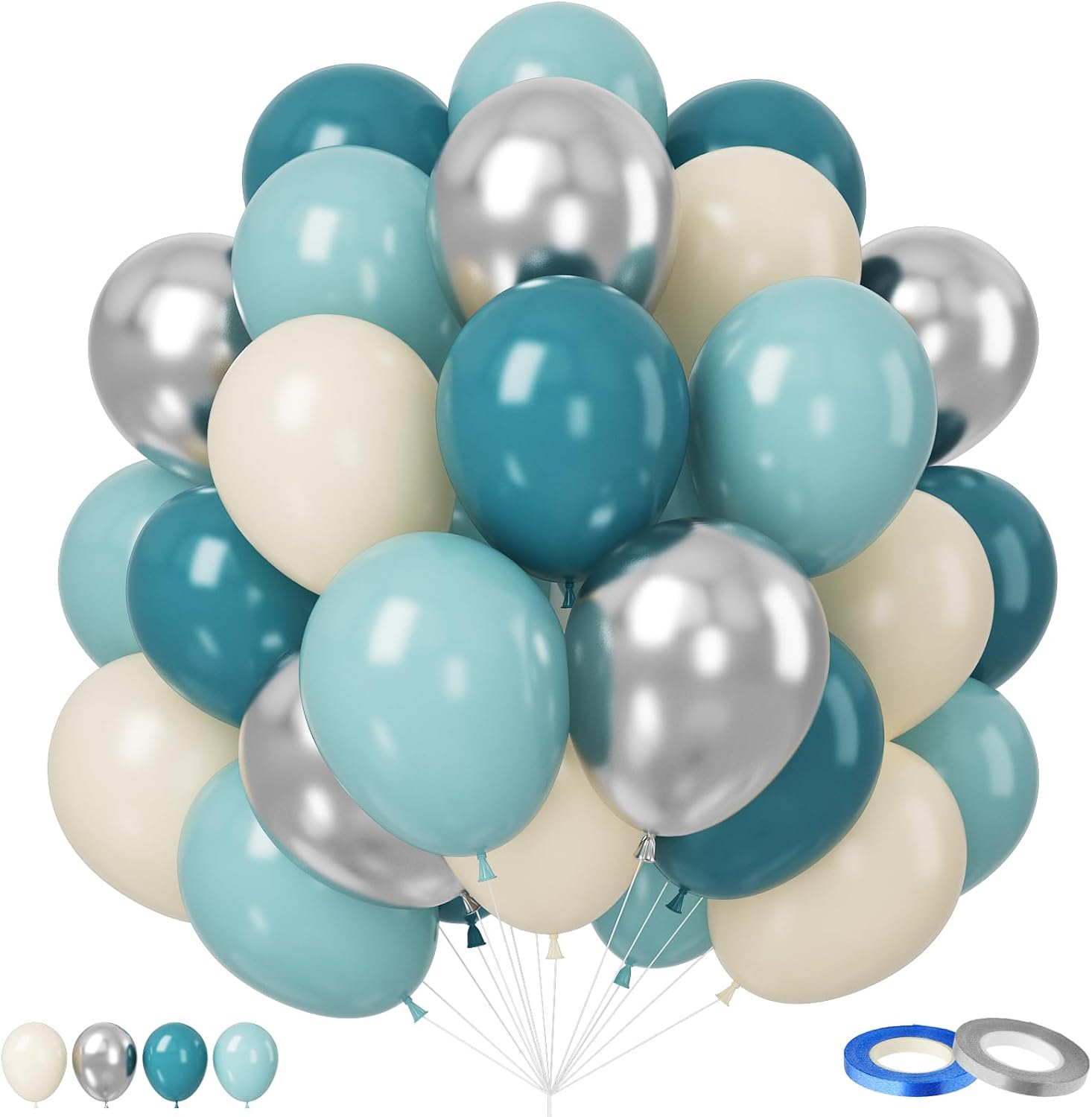Amazon.com: Dusty Blue Silver Balloons, 12 Inch 50pcs Slate Blue Fog Blue Silver Balloons Cream ...