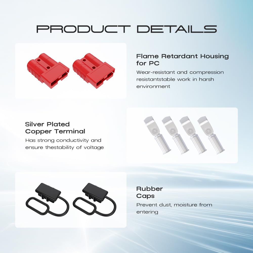 Snapklik.com : Cnaodun 8 Pcs 6-10 Gauge Anderson Connector Plug 50A 12 ...