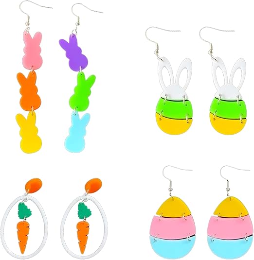 Amazon.com: 4 Pairs Easter Dangle Earrings for Women,Acrylic Easter Bunny Earrings,Rabbit ...
