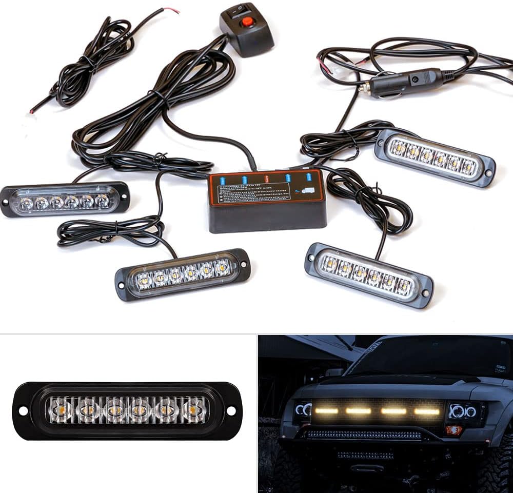 4PCS 24 LED Emergency Strobe Lights Kit 12V 24V 16W Wireless Amber ...