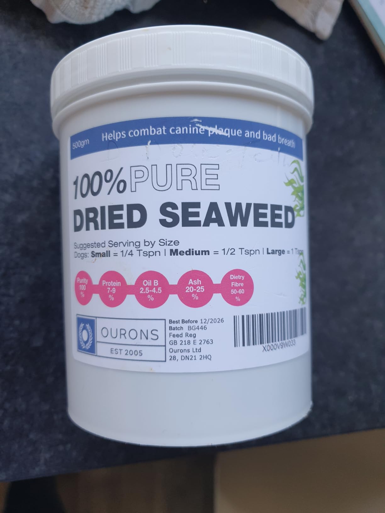 Ourons Seaweed For Dogs 500g Tub of Dried Kelp : Amazon.co.uk: Pet Supplies