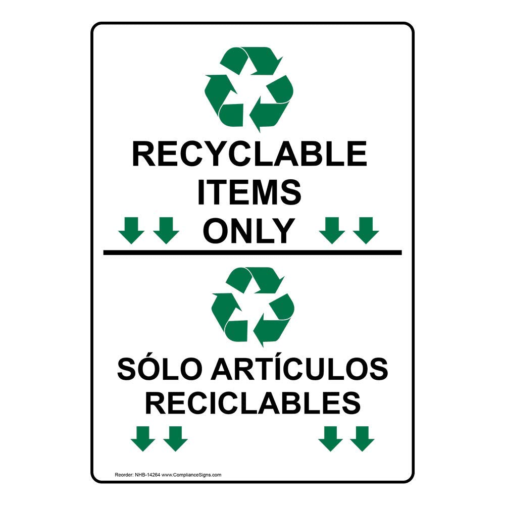 ComplianceSigns Recyclable Items Only English Spanish Label Decal compliancesigns-recyclable-items-only-english-spanish-label-decal
