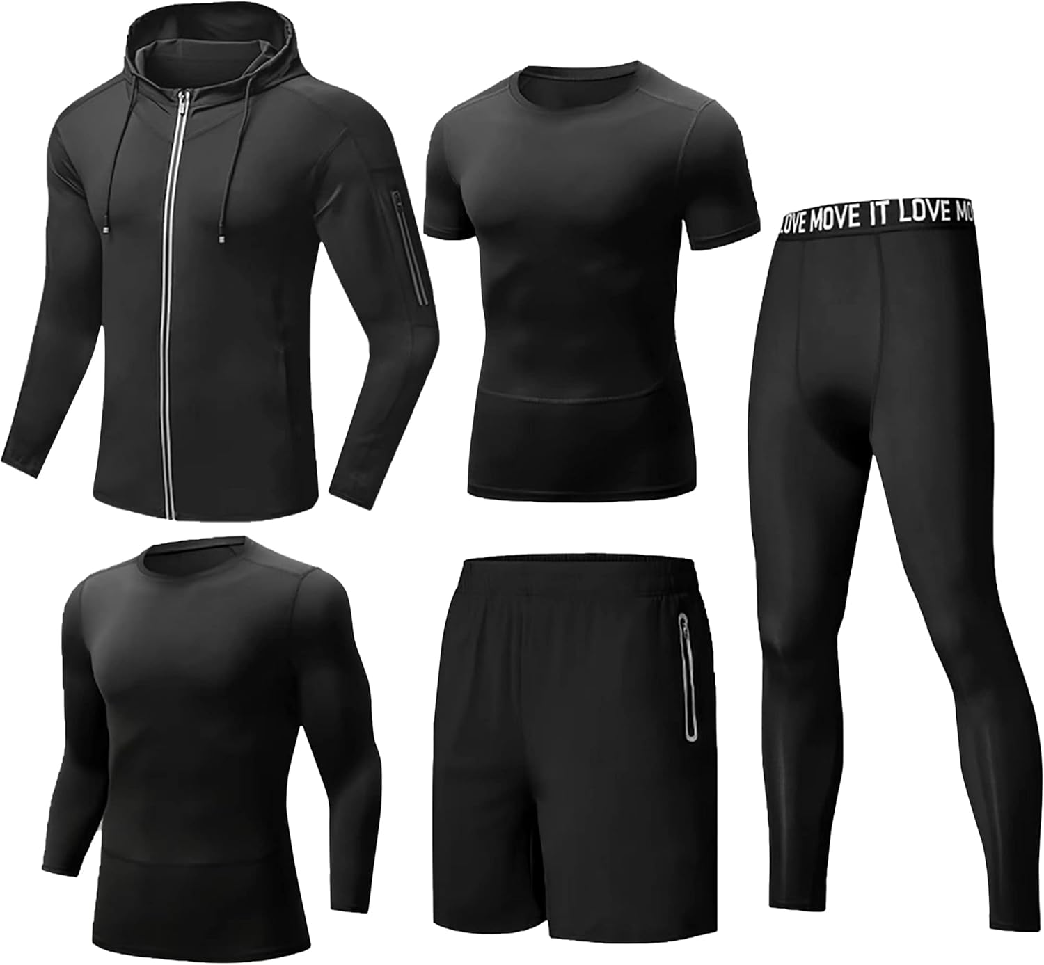 5Pcs Men's Fitness Running Workout Clothing Sets Compression Pants ...