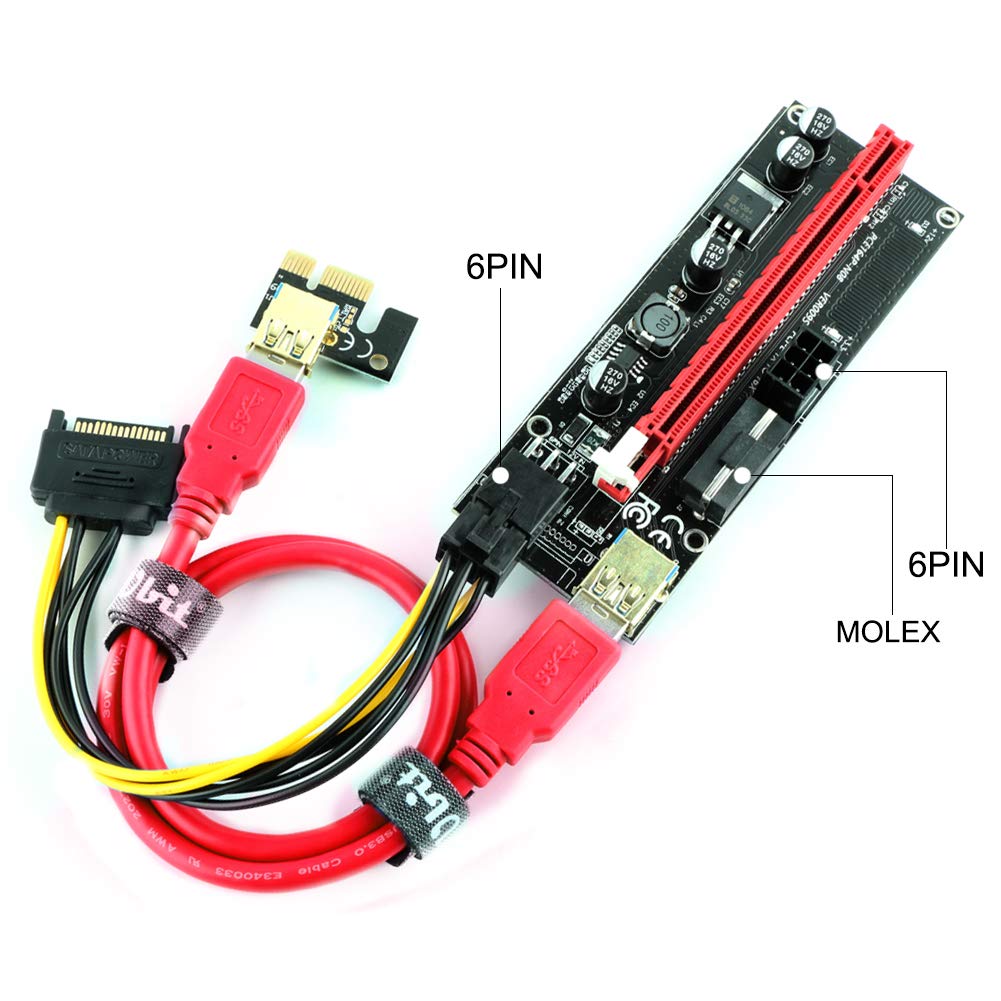 Ubit 6 Pack PCI-E Riser Express Cable 16X to 1X (Dual-6pin / MOLEX ...