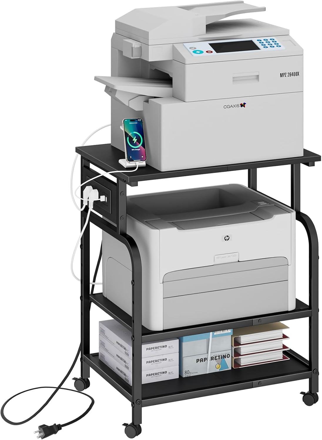 Amazon.com: YAOHUOO 3 Tier Large Printer Stand with Power Outlet/USB ...