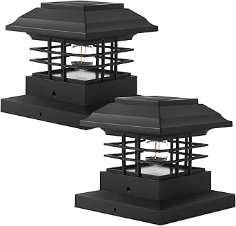 PASAMIC 2 Pack Solar Post Cap Lights Outdoor, Fence Post Solar Lights, IP44 Waterproof Fence ...
