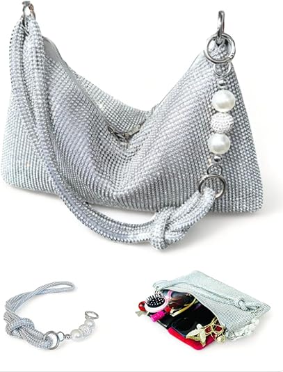 Flowers Deluxe Silver Evening Bag. Silver Rhinestone Purse. Silver Bags ...