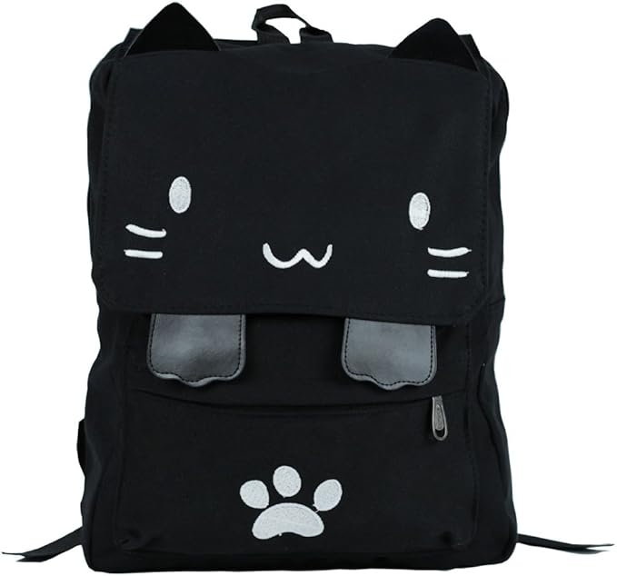 Amazon.com | DemonChest Black College Cute Cat Embroidery Canvas School ...
