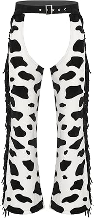 Amazon.com: Linjinx Mens Cow Print Assless Chaps Tassel Faux Suede ...