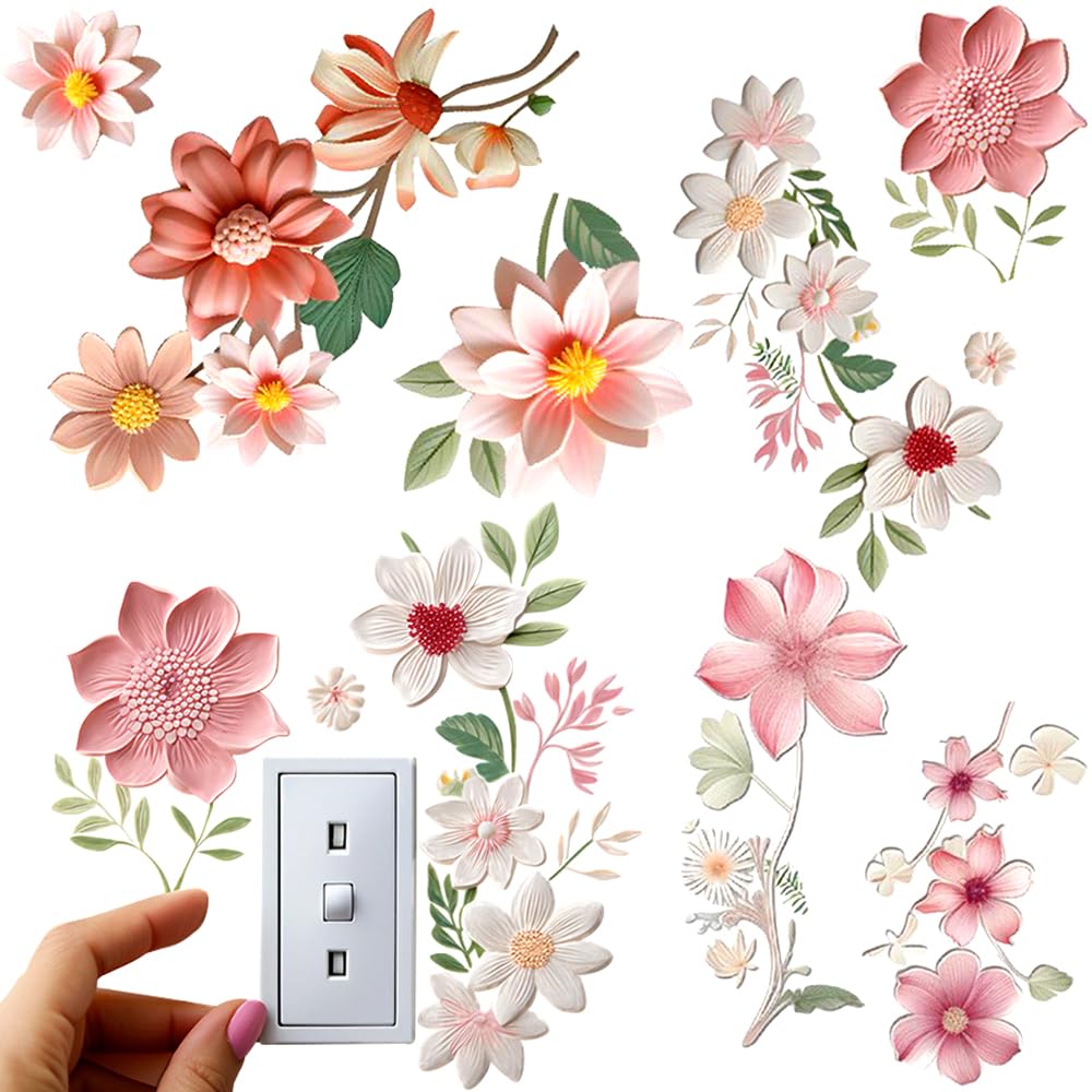 Amazon.com: 3 Sheet Leaves Flowers Light Switch Stickers Flower Wall ...