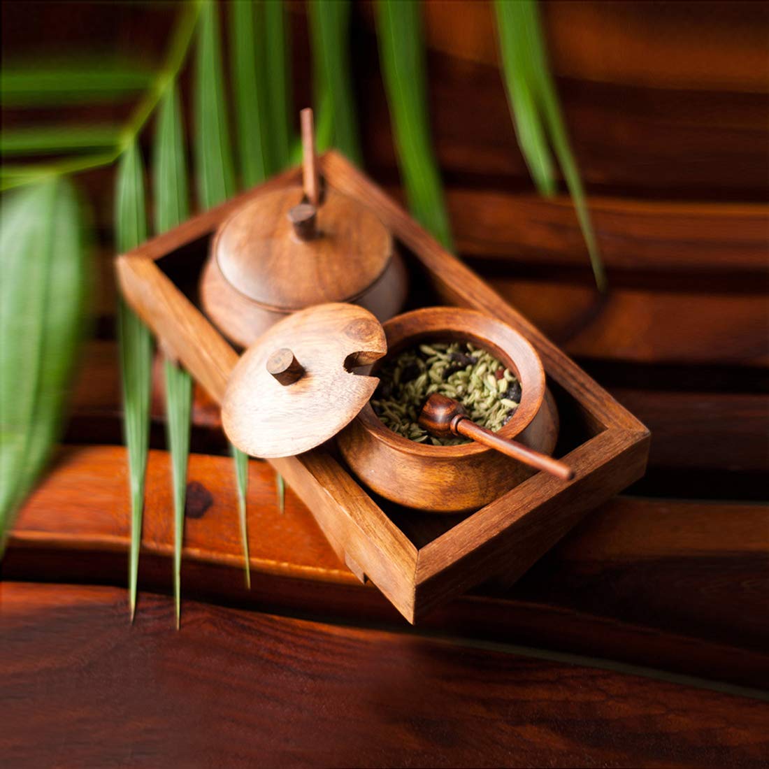 Buy Hayat Sheesham Wooden Jars Table Top Mukhwas Container Kitchen ...