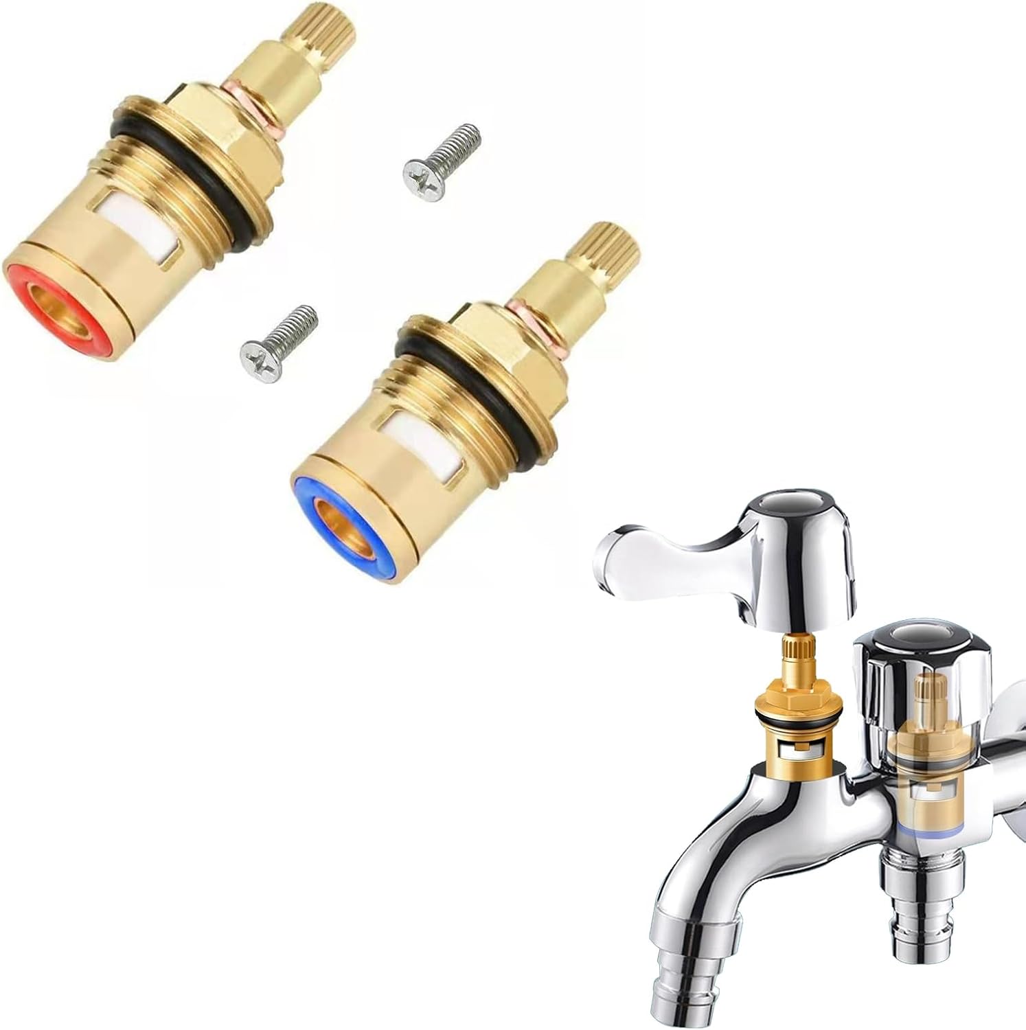 2 Pcs Replacement Ceramic Tap Cartridge 1/4 Turn 20 Spline, Brass ...