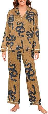 Julyto Womens Silk Satin Pajamas Set Boho Magic Snake Womens Long