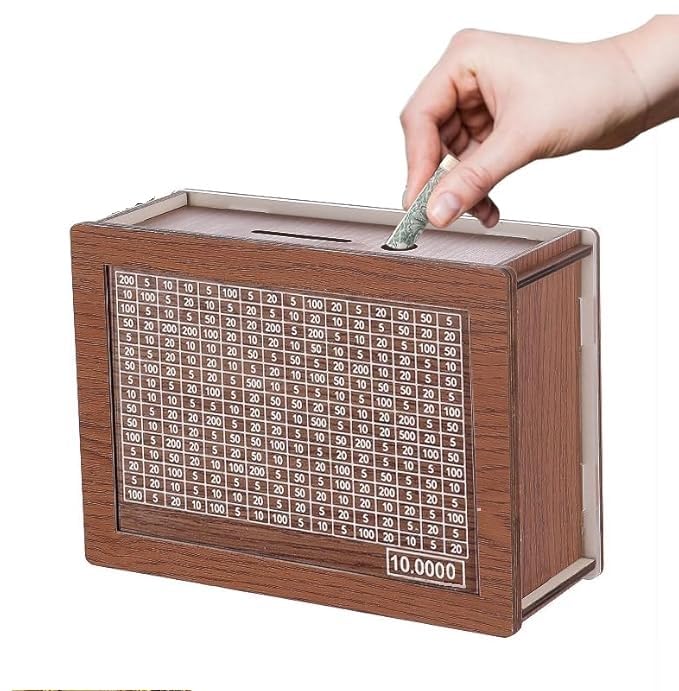 KHOLAD Wooden Piggy Bank for Kids & Adults, 1,00,000 Savings Challenge ...