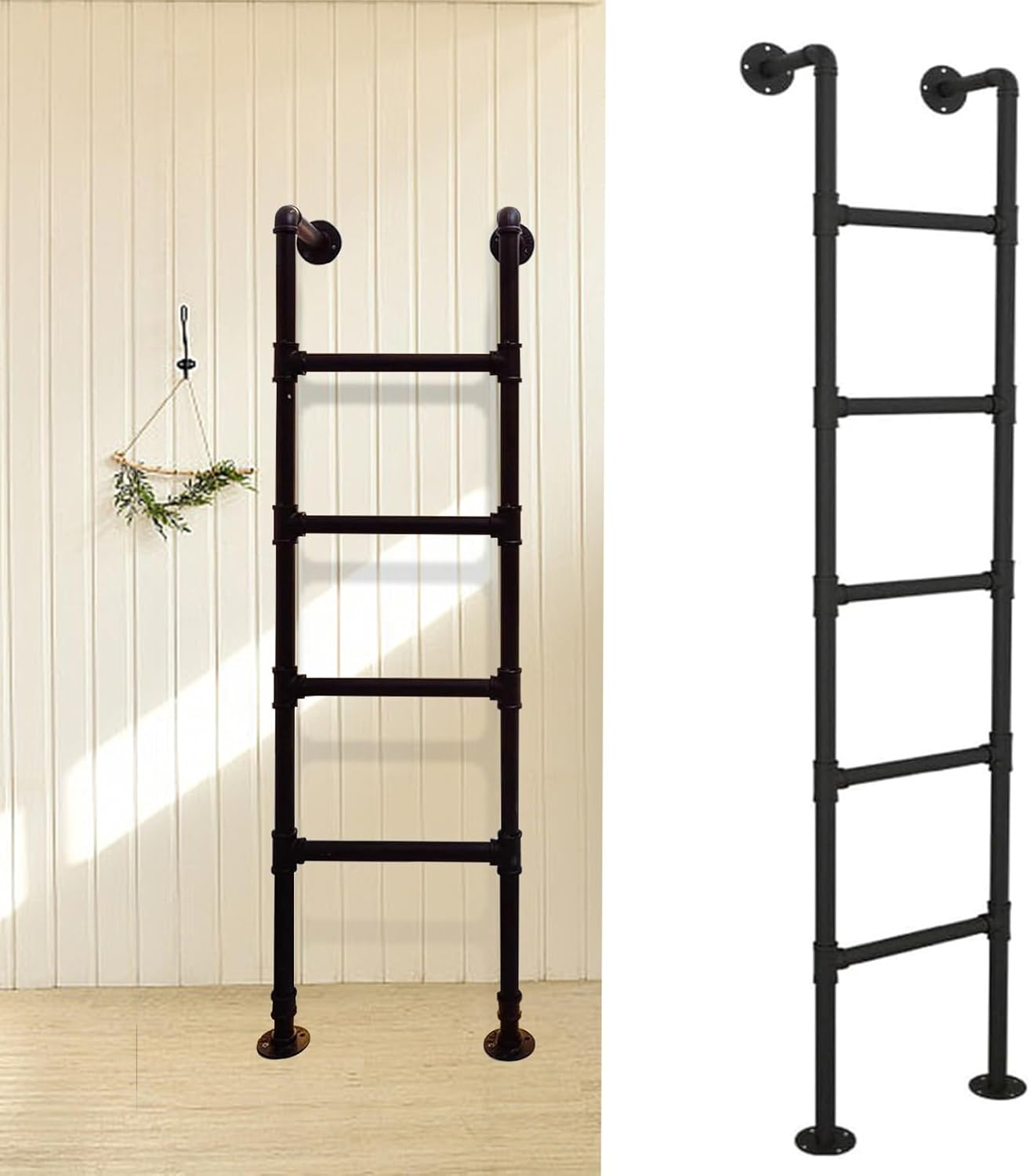 Heavy Duty Black Round Tube Iron Attic Bunk Bed Ladder, Basement Window ...