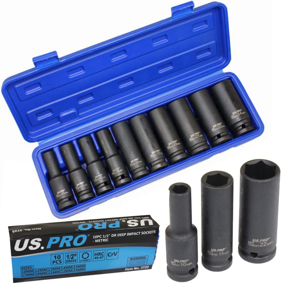 US PRO 10pc Deep Wall Impact Socket Set Metric 1/2" Drive 3725 : Amazon ...