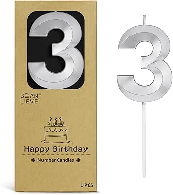 Amazon.com: BEAN LIEVE 2.76 Inch Silver Number Candle 3 - Elegant ...