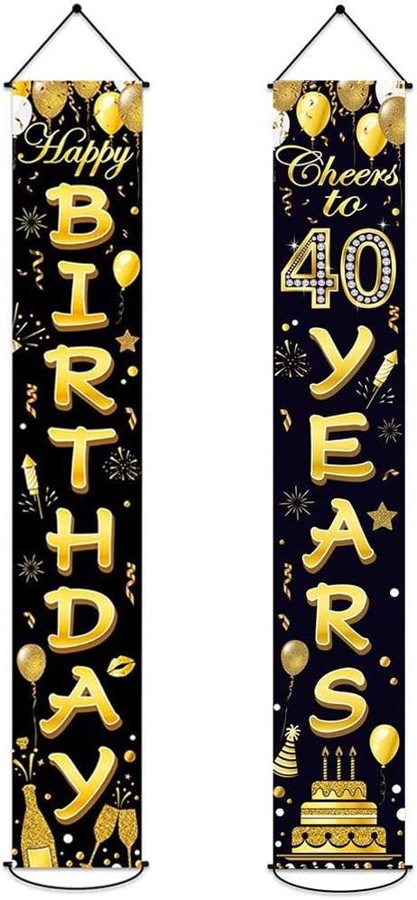 40th Birthday Party Banner Decorations Cheers to 40 Years Banner Black ...