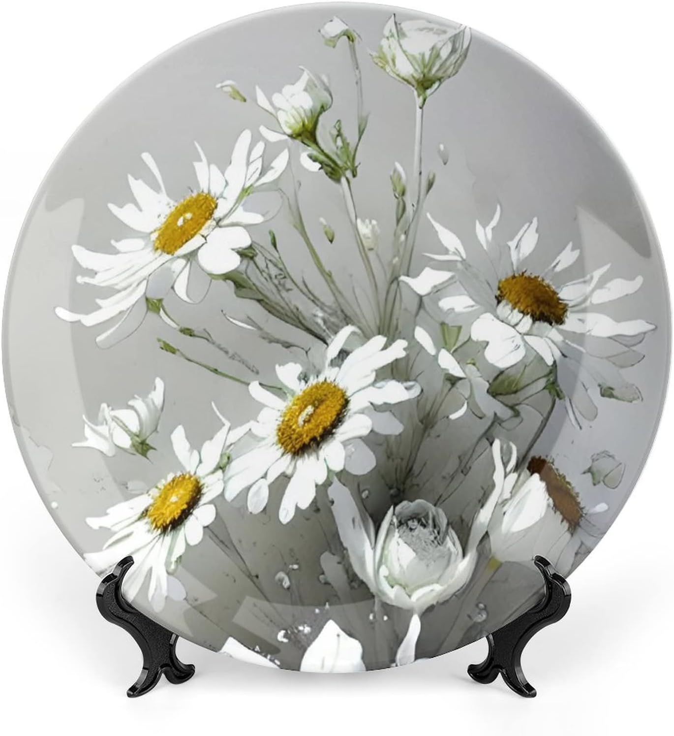 Amazon.com: Gokays Decorative Plates, Watercolor White Daisy Floral ...