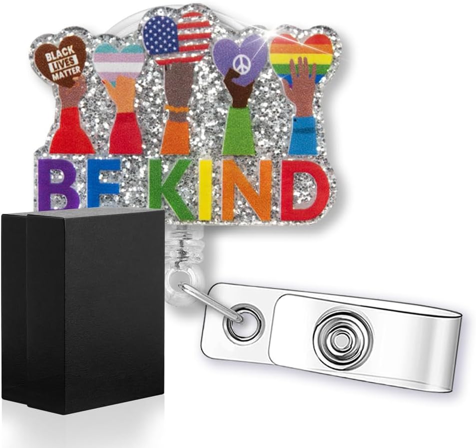 Amazon.com : rofiowa Be Kind Funny Human Rights Glitter Badge Reel ...