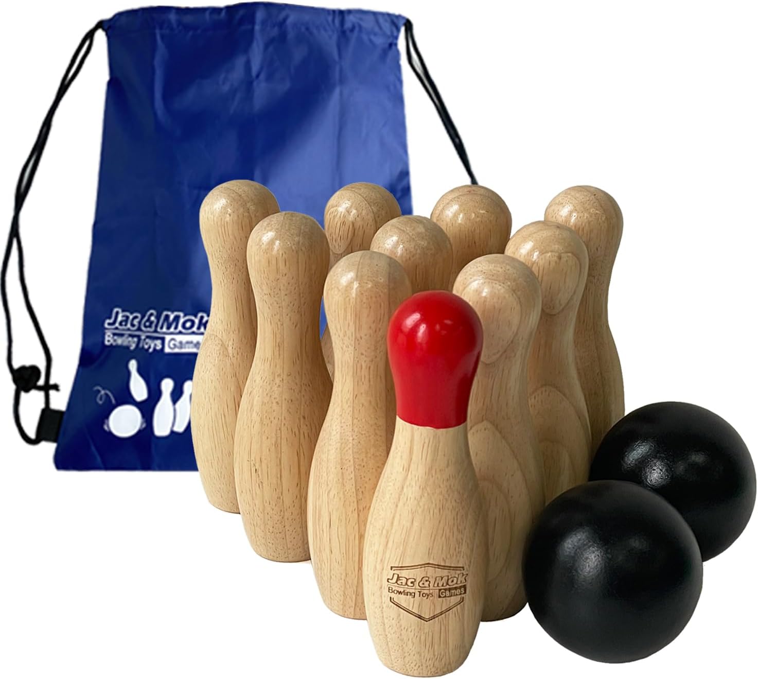 Jac & Mok Wooden Bowling Set - Cone Game - Can Throwing Bowling Game ...
