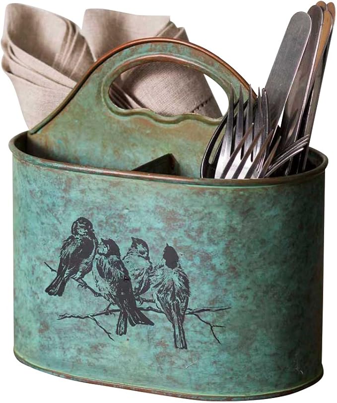 Amazon.com - Colonial Tin Works Songbirds Metal Divided Kitchen Caddy green