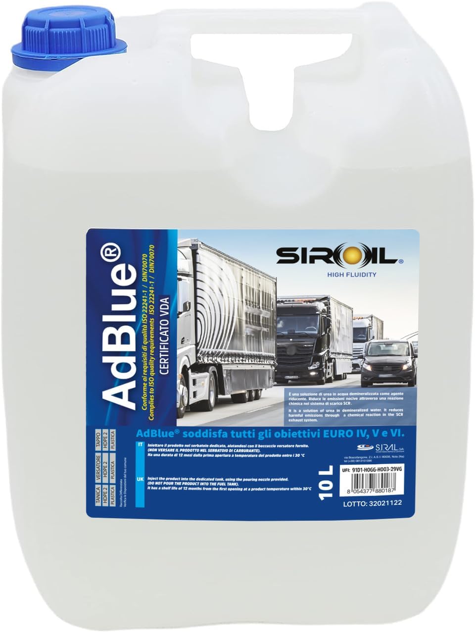 Siroil Additivo Adblue Ad Blue Urea per Motori Diesel Euro 4 5 6 Motori ...
