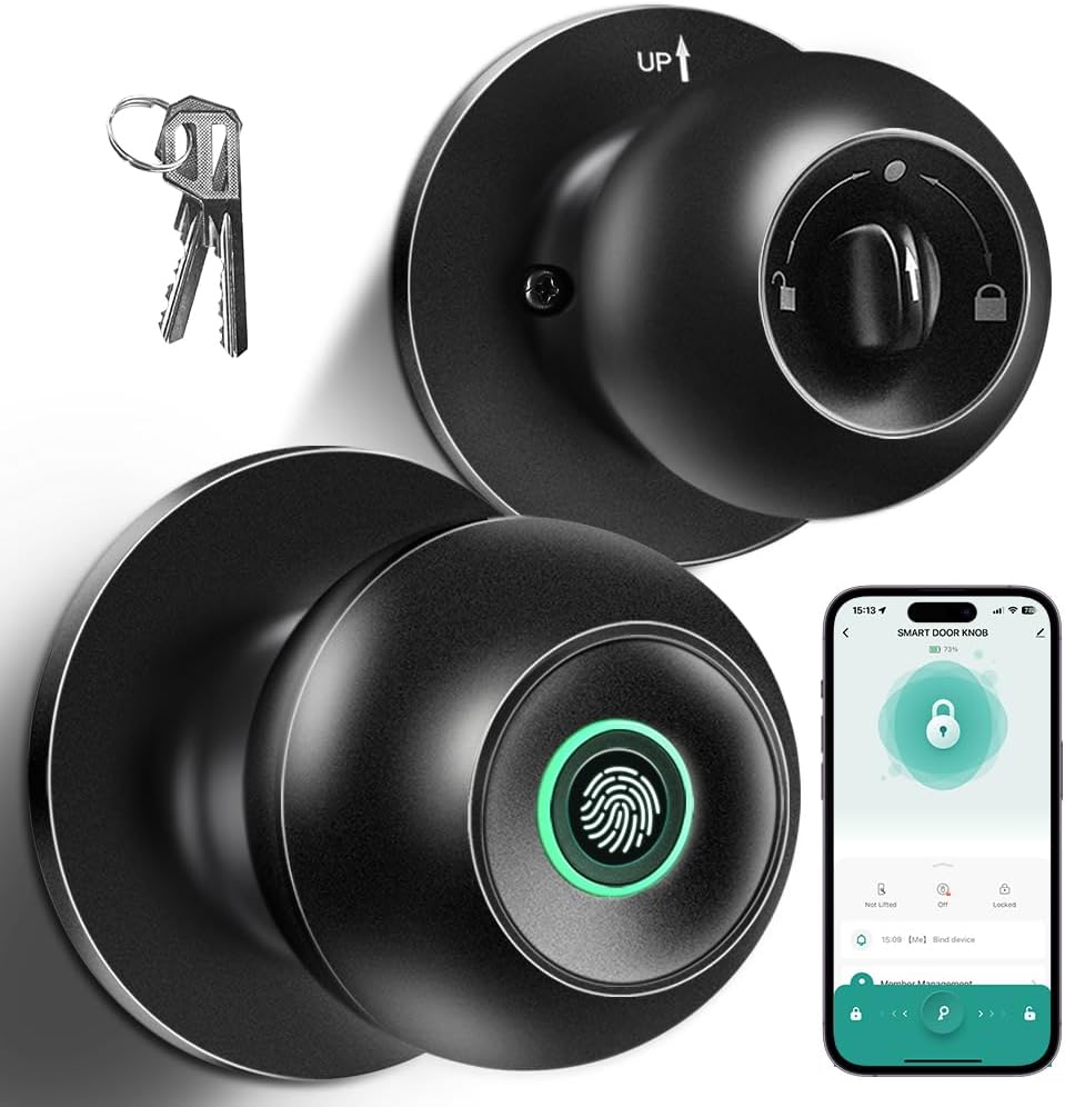 Smart Door Lock, Fingerprint Door Knob with 5 Ways to Unlock, Biometric ...
