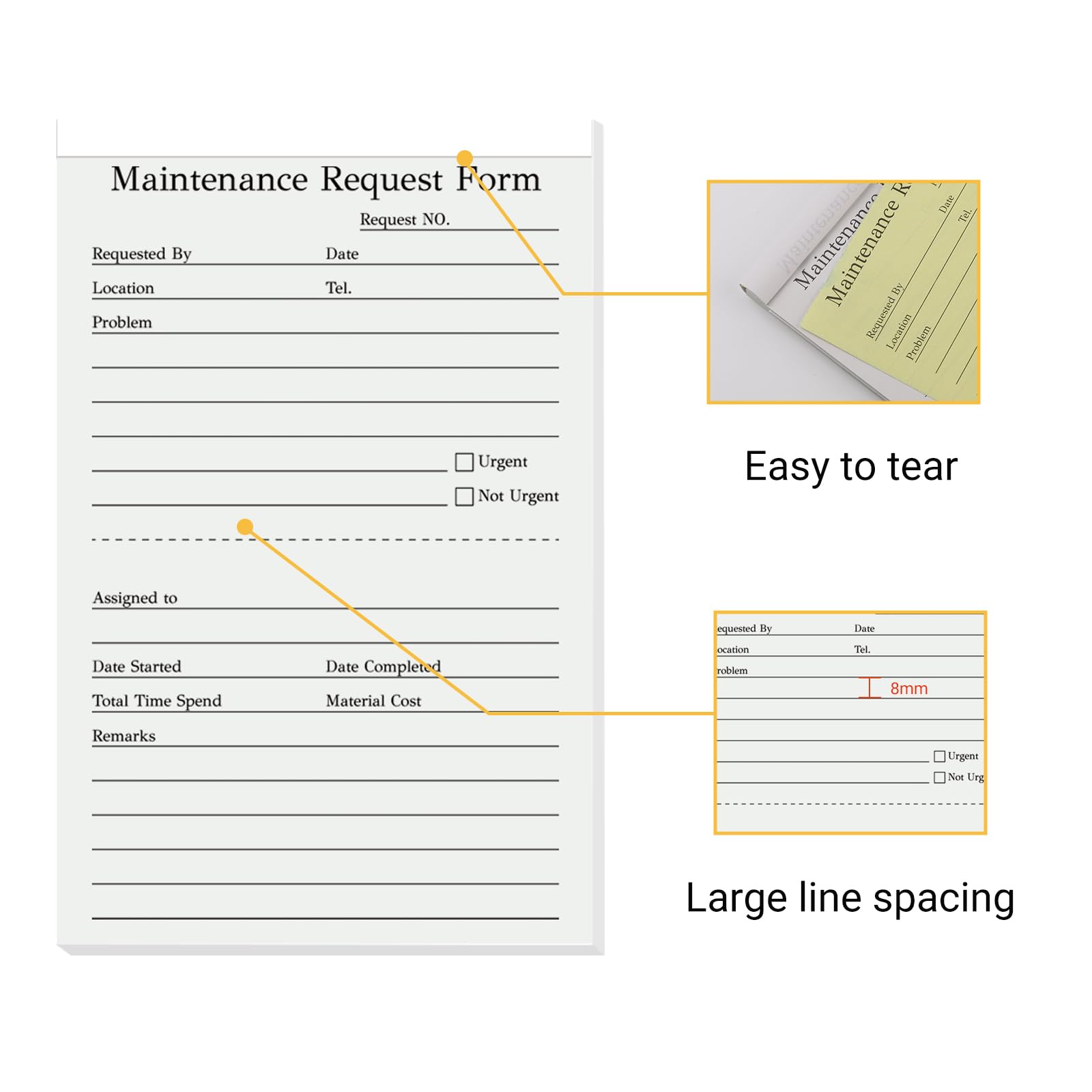 3 Part Carbonless Paper Maintenance Request Forms - 250 Pack Of 3-Part ...