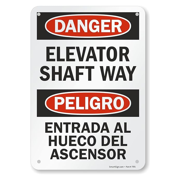 SmartSign 10 x 7 inch “Danger - Elevator Shaft Way” Bilingual OSHA ...