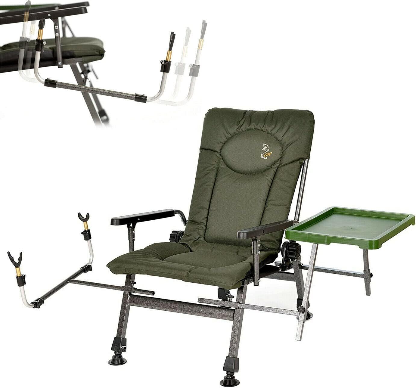 Portable Fishing Chair, Folding Armchair, Adjustable Back Rest, Table ...