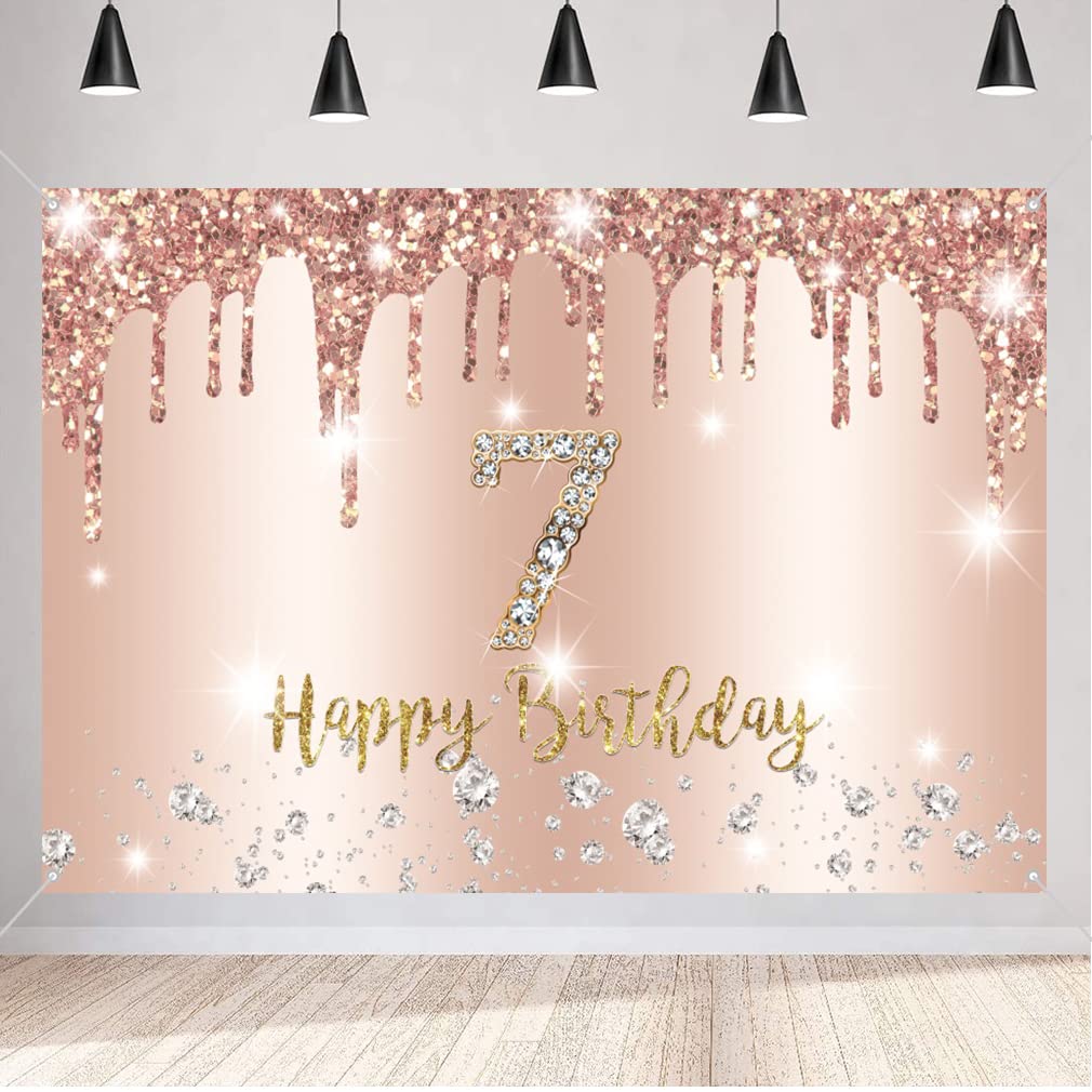 Buy Happy 7th Birthday Decorations Backdrop Banner for Girls Happy 7 ...