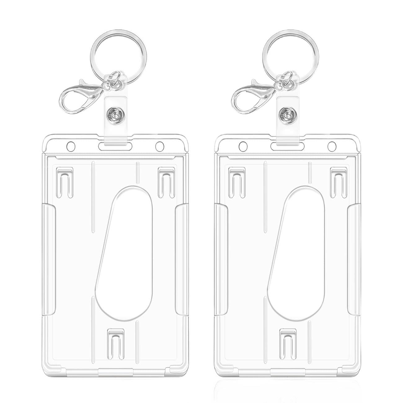 ID Card Holders, 2pcs Hard Clear Badge Holder with Keyring, ID Card ...
