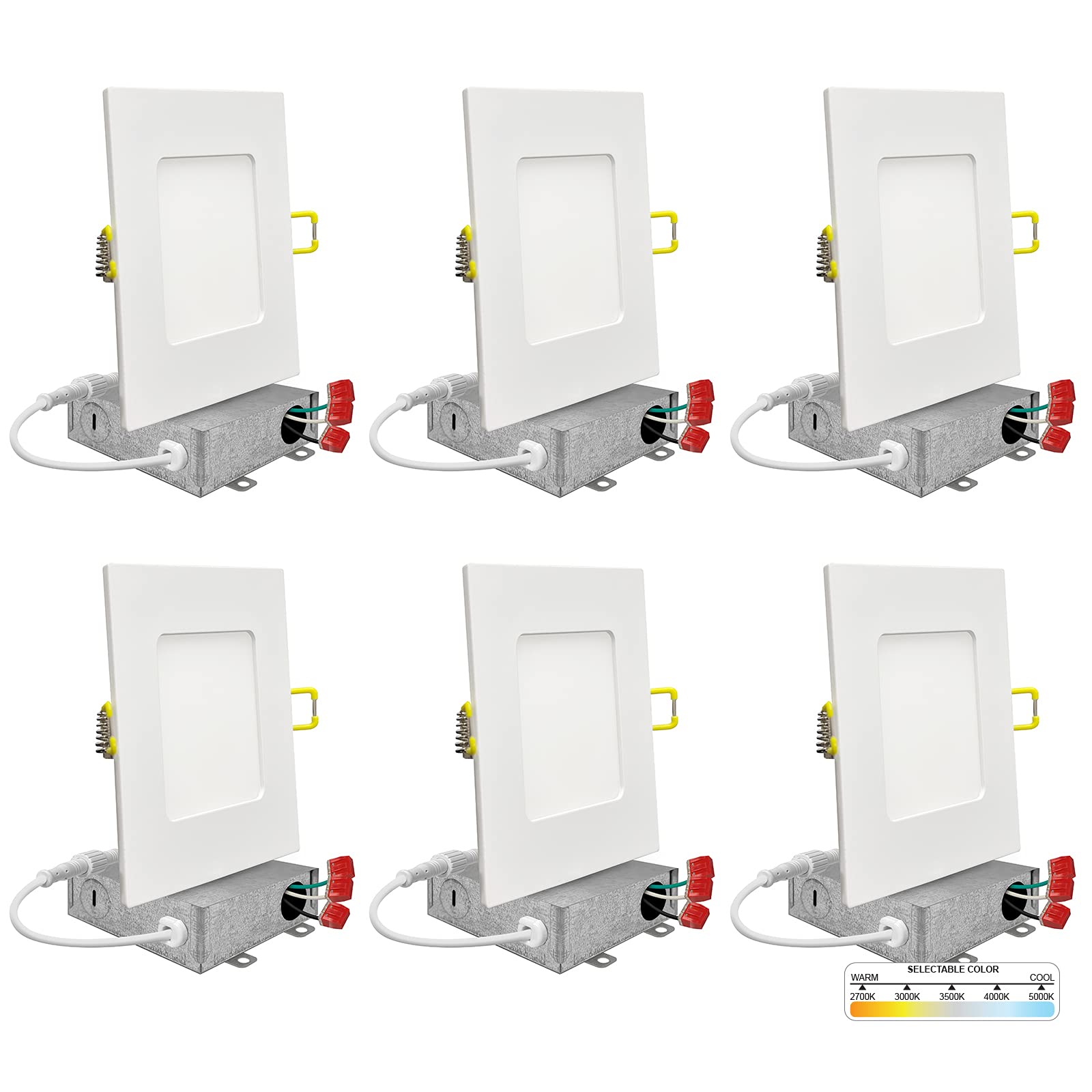 NUWATT 6 Pack 4 Inch Square Wafer LED Recessed Lighting, 5 CCT ...