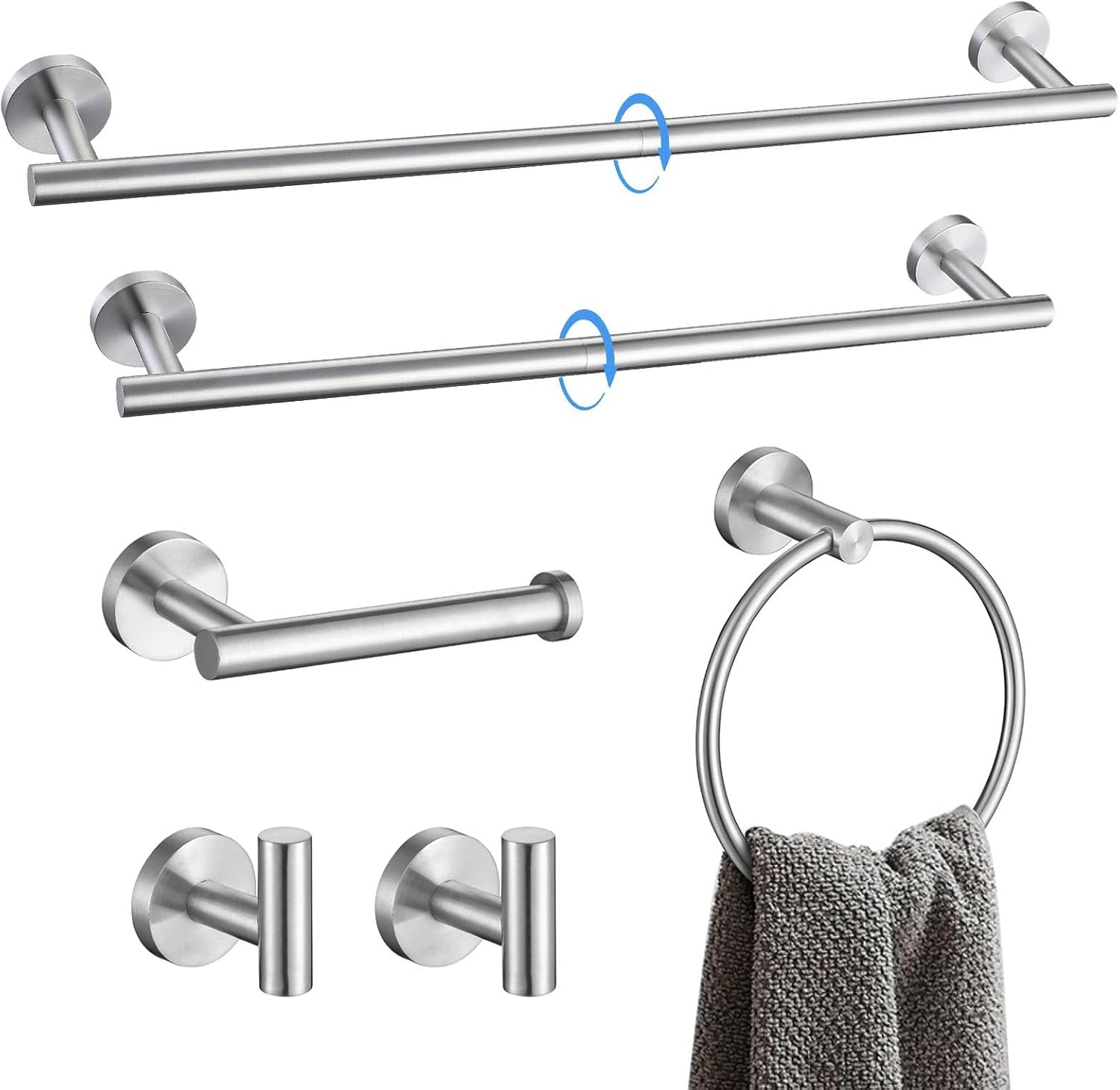 Amazon.com: Bathroom Hardware Set, 6-Piece Towel Bar Set Brushed Nickel ...
