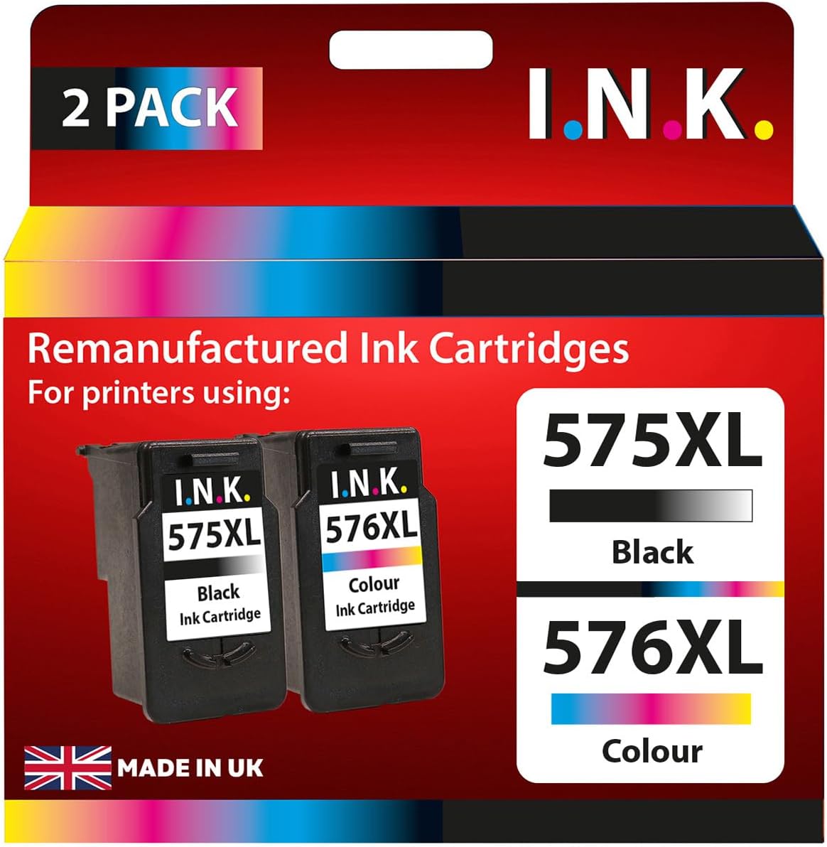 I.N.K. Remanufactured Canon PG-575 XL & CL-576 XL 2 Pack Black & Tri ...