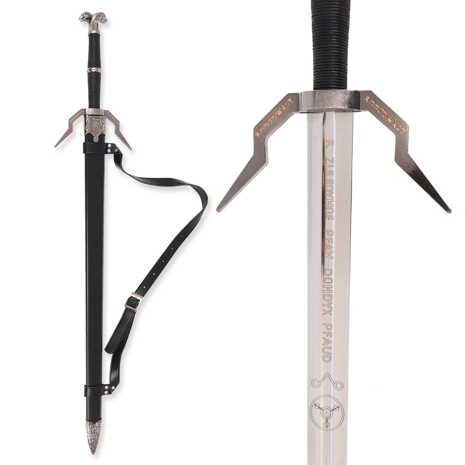 Snapklik.com : Medieval White Wolf Silver Steel Sword Metal Two Handed ...