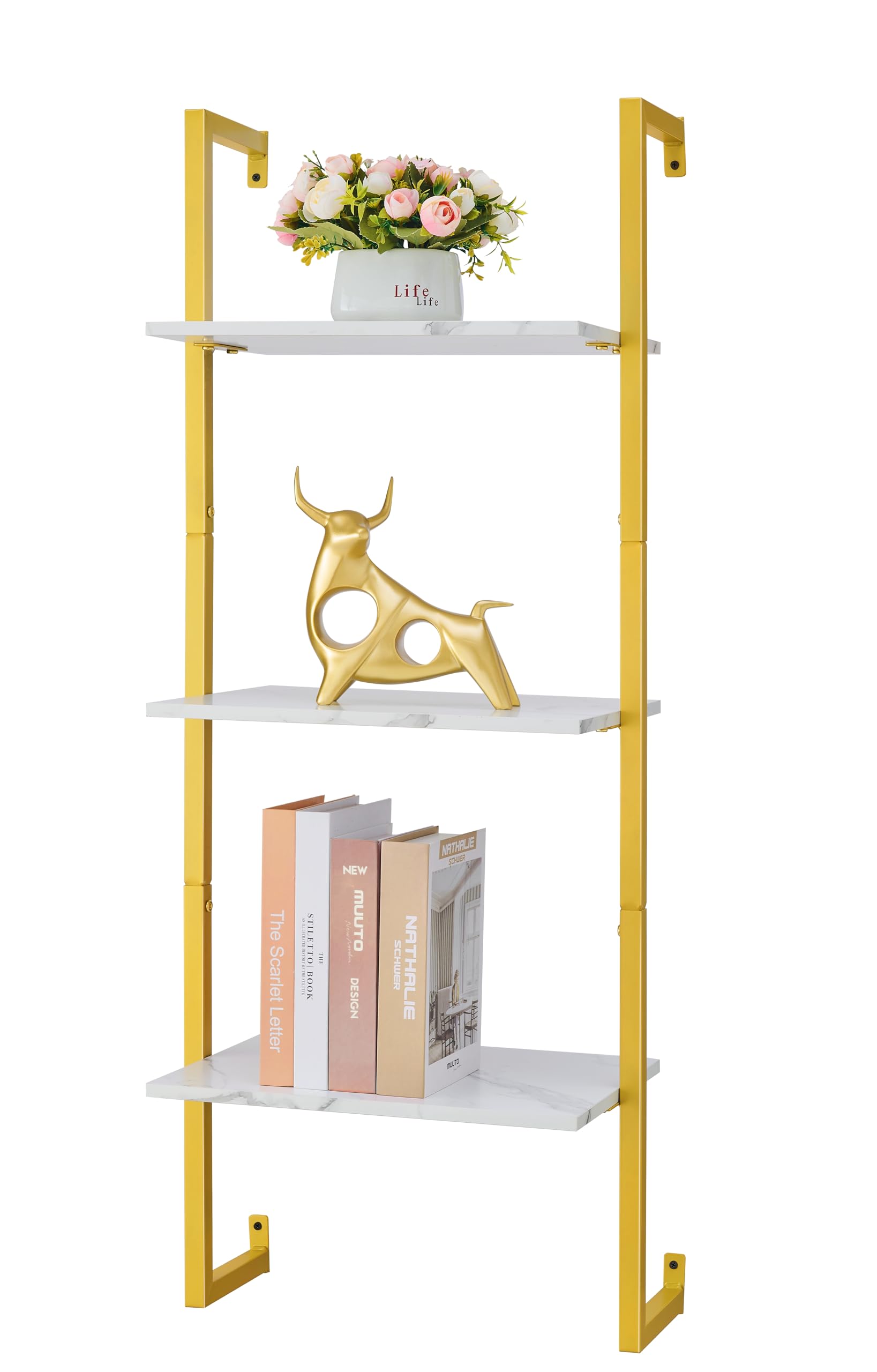 Amazon.com: Tajsoon Ladder Shelf, 3-Tier Bookshelf, Wall Mounted Ladder ...