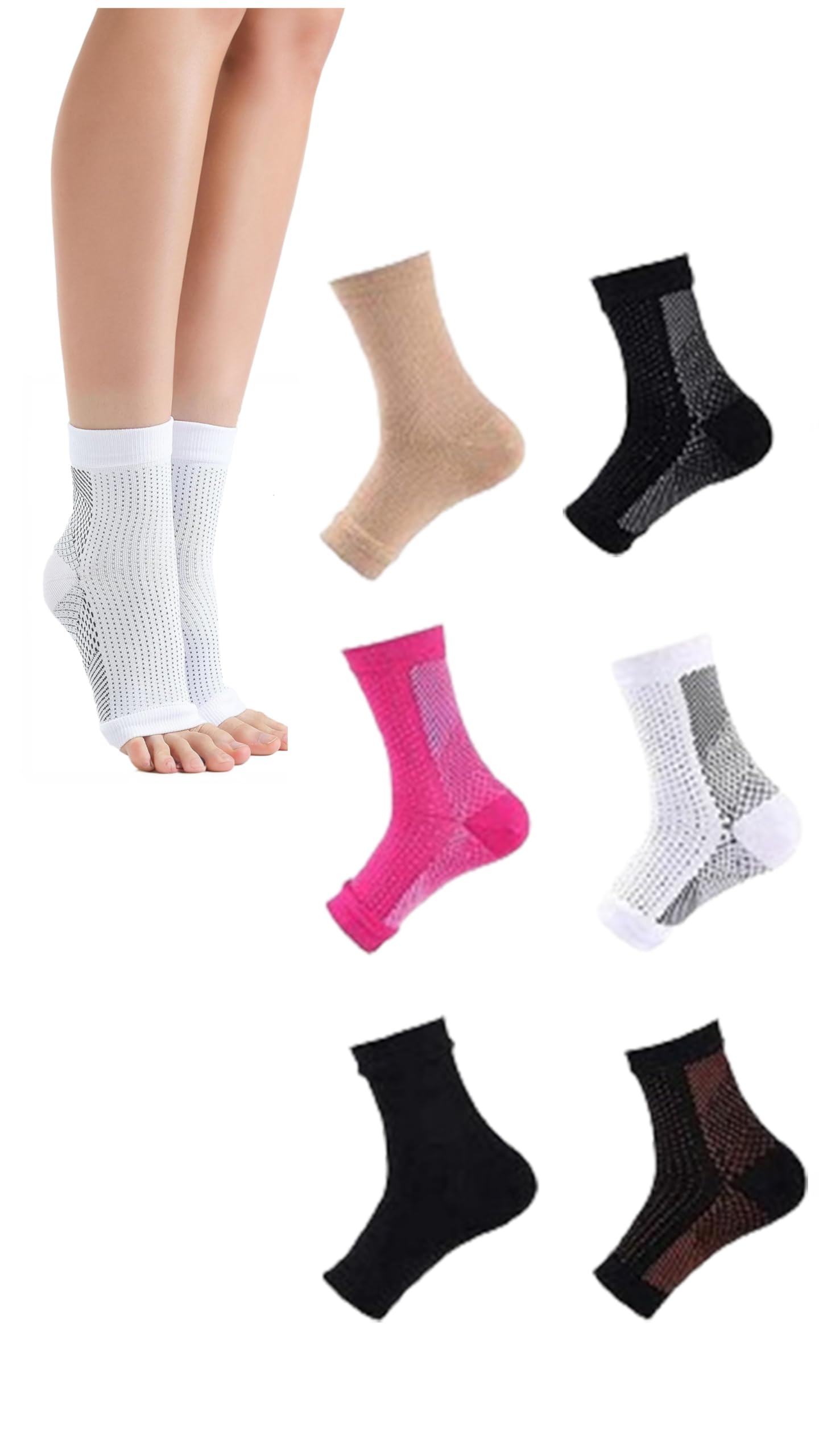 Honwor Compression Foot Sleeve Support Socks - 6 Pairs, Anti-Fatigue ...
