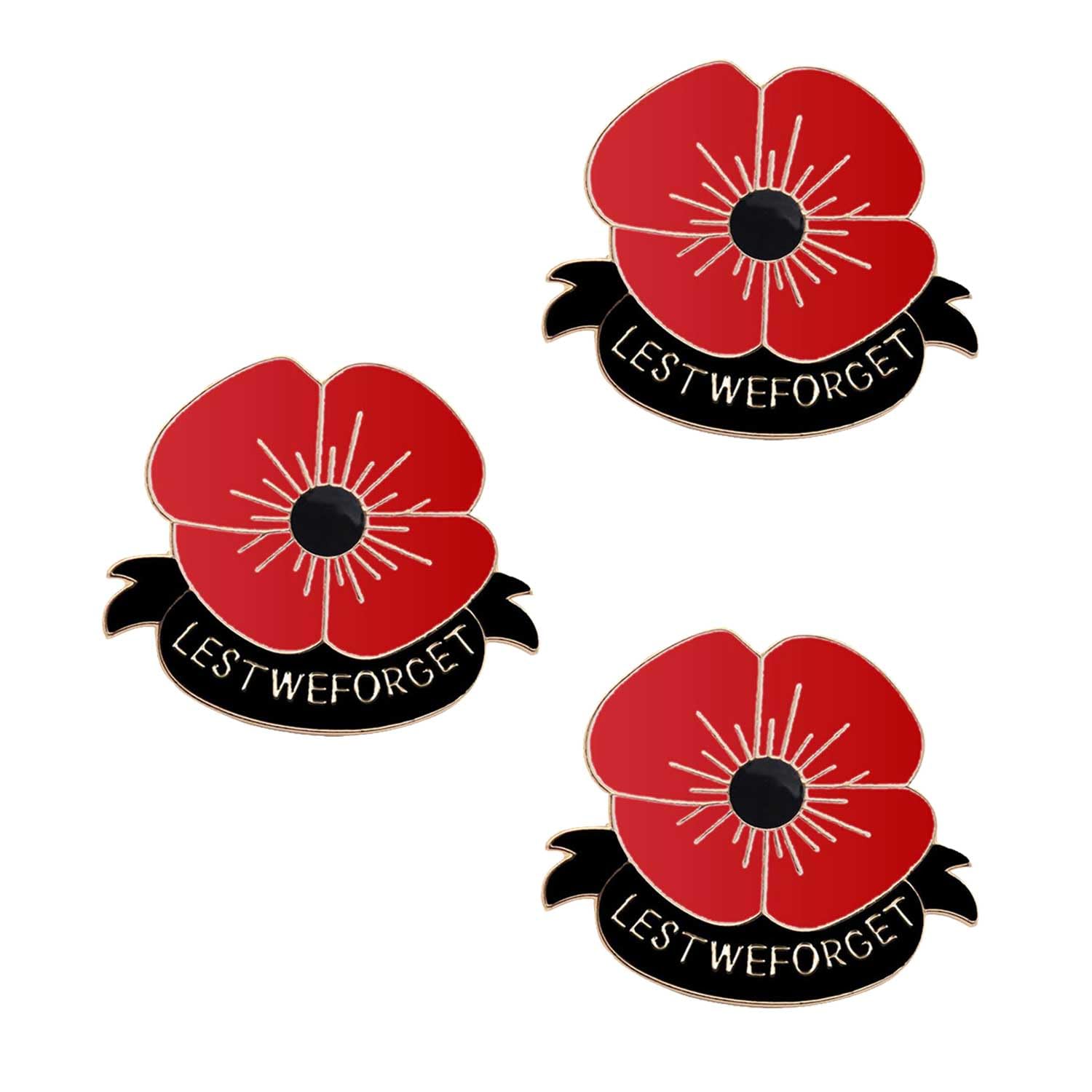 3 PCS Red Poppy Pin Badge Enamel，Remembrance Day Poppy Badges Pins for ...
