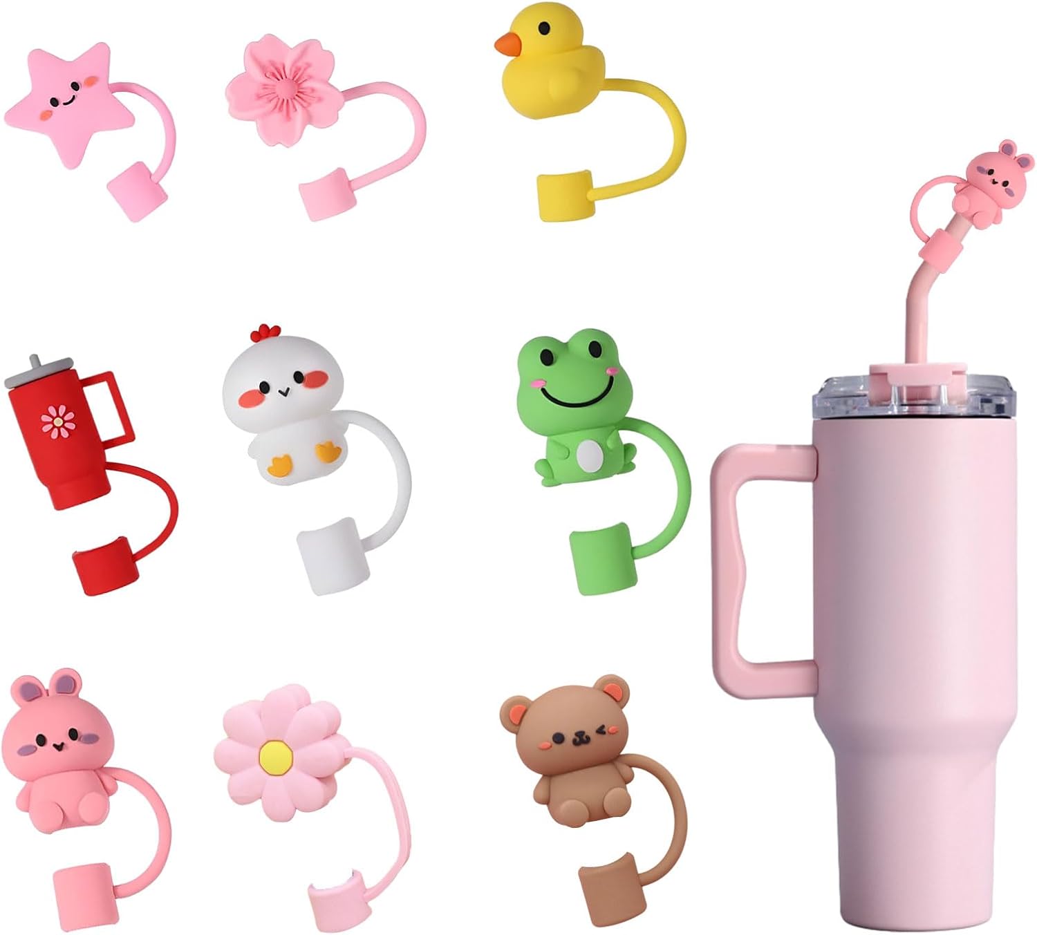Stanley Cup Straw Cover,9PCS Flower or Cute Animals Straw Covers ...