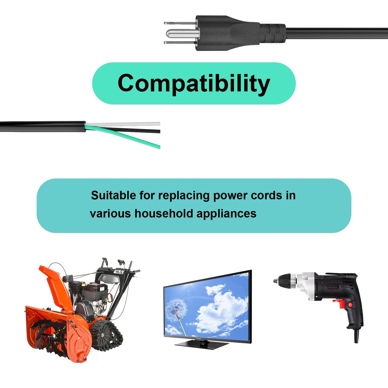 Snapklik.com : 16 Gauge 3 Prong Heavy Duty Replacement 6ft Power Supply ...