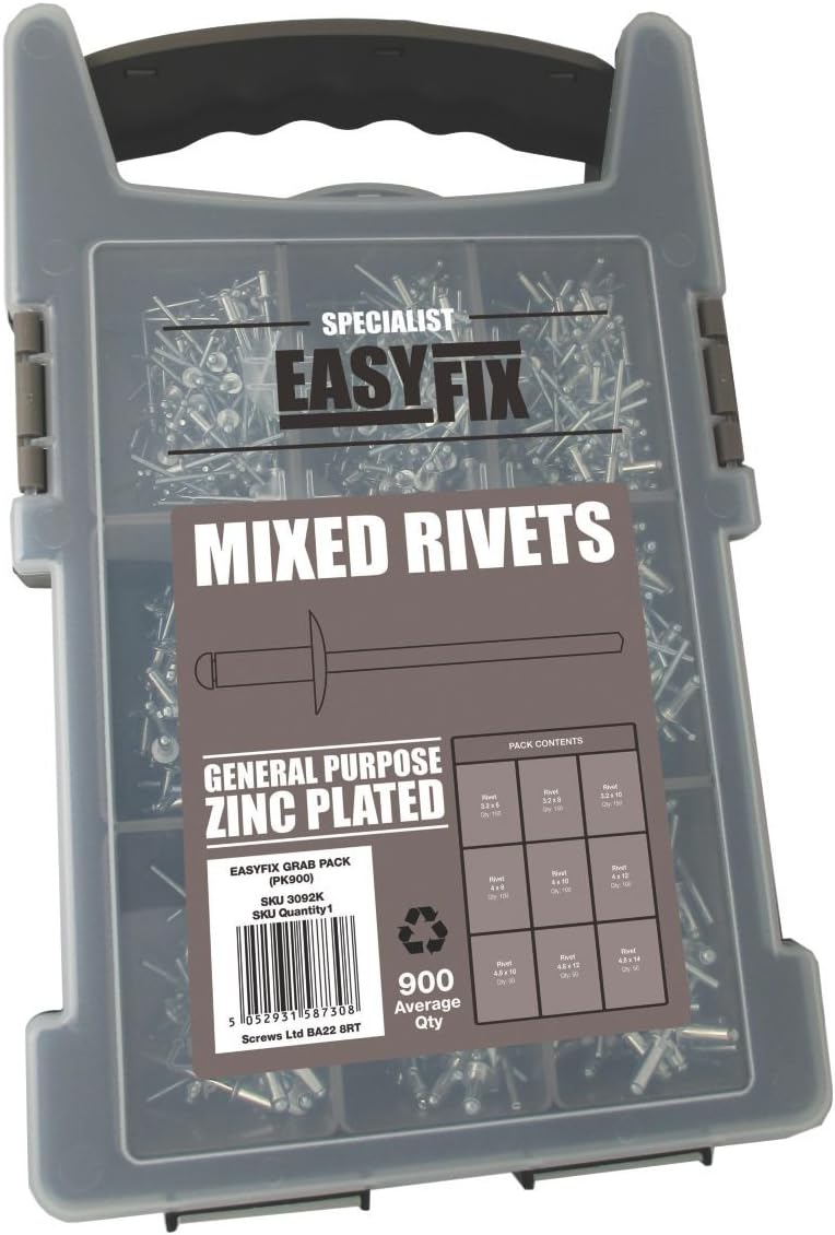 Easyfix BZP Mixed Rivets Pack 900 Pcs : Amazon.co.uk: DIY & Tools
